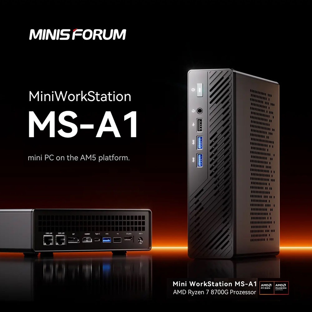 Minisforum Mini PC MS-A1 Supports AM5 AMD 7 8700G Triple Display Dual ...