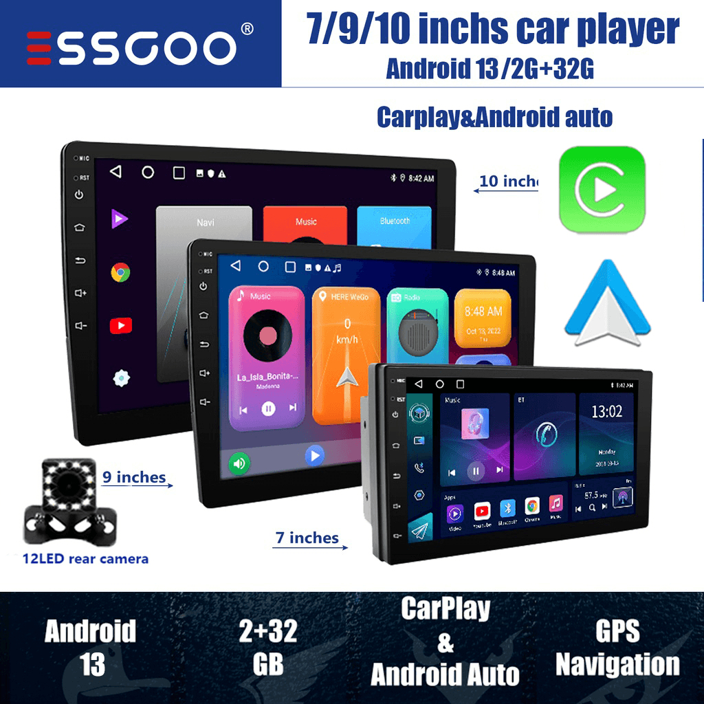 ESSGOO Android Car Stereo 2GB+32GB 10/9/7 inch Universal carplay Android auto Bluetooth/GPS/FM ...