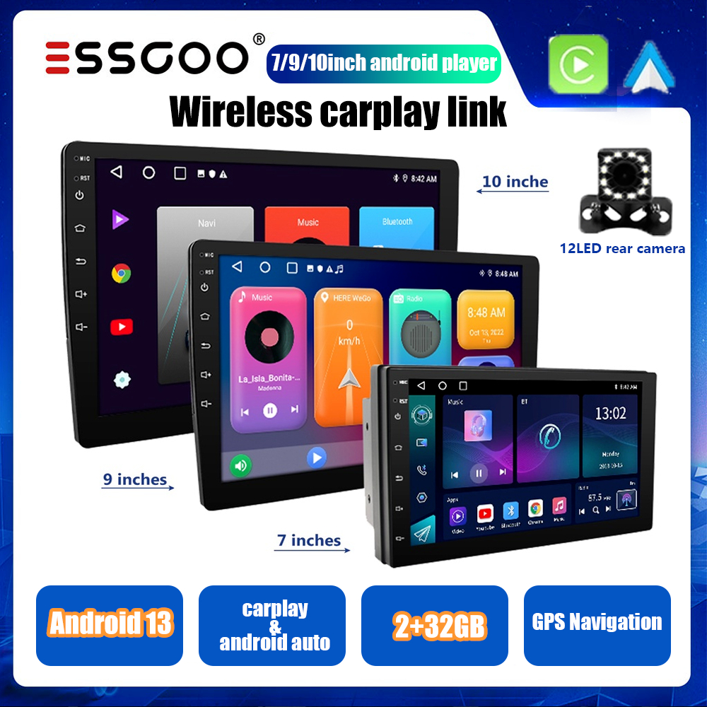 ESSGOO NEW 7/9/10'' Touch Screen Car Stere Radio 2 Din Android 11 carplay&android auto MP5 ...