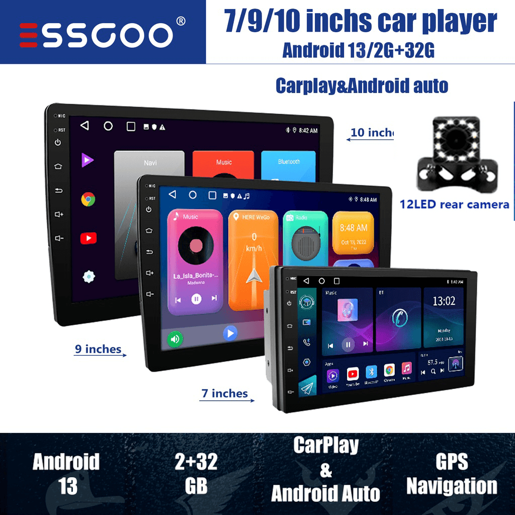 ESSGOO 2GB+32GB Android Car Player 7/9/10 inch Double Din Bluetooth Head Unit with carplay ...