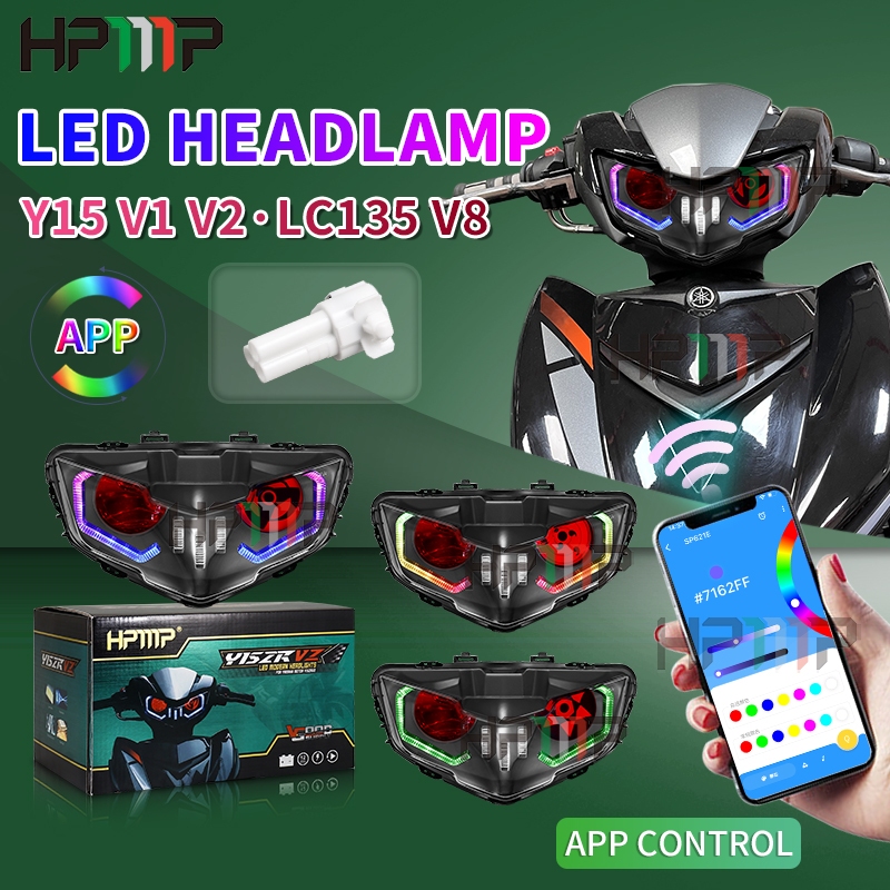HPMP Y15 V2 LC135 V8 LAMPU DEPAN LED HEADLAMP RGB APP CONTROL NARUTO SINGLE DEVIL EYES BLUETOOTH ...