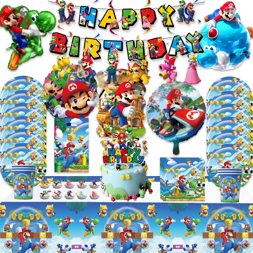 Super Mario Birthday Party Decoration Disposable Tableware Set Pink ...