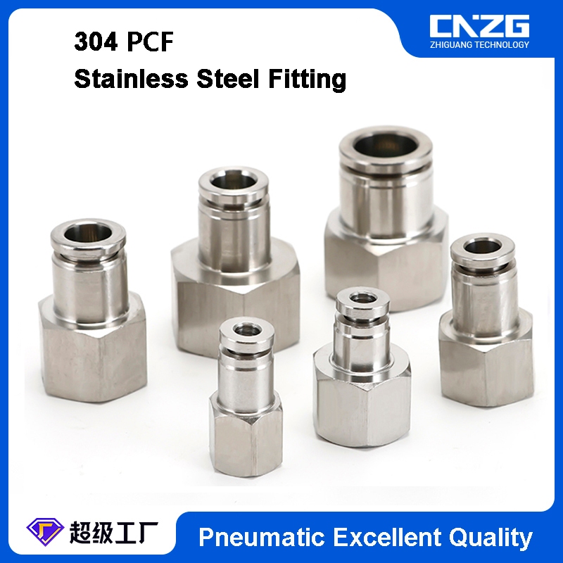 Stainless Steel 304 Pneumatic Female Connector PCF 4mm 6mm 8mm 10mm ...