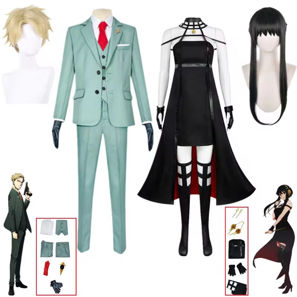 Anime Spy X Family Cosplay Costume Killer Couple Green Suit Loid Forger ...