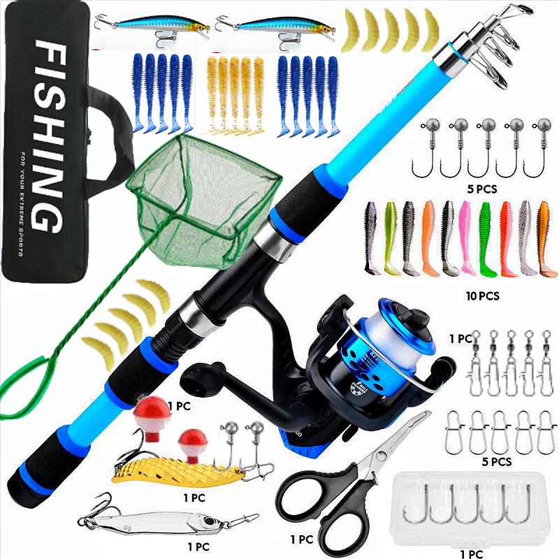 Fishing Rod Set Telescopic Fishing Rod Pole with Spinning Reel Combo ...