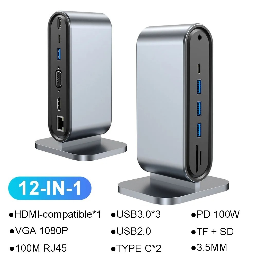 12 in 1 Type C Docking Station USB C Hub with HDMI VGA RJ45 USB3.0 PD ...