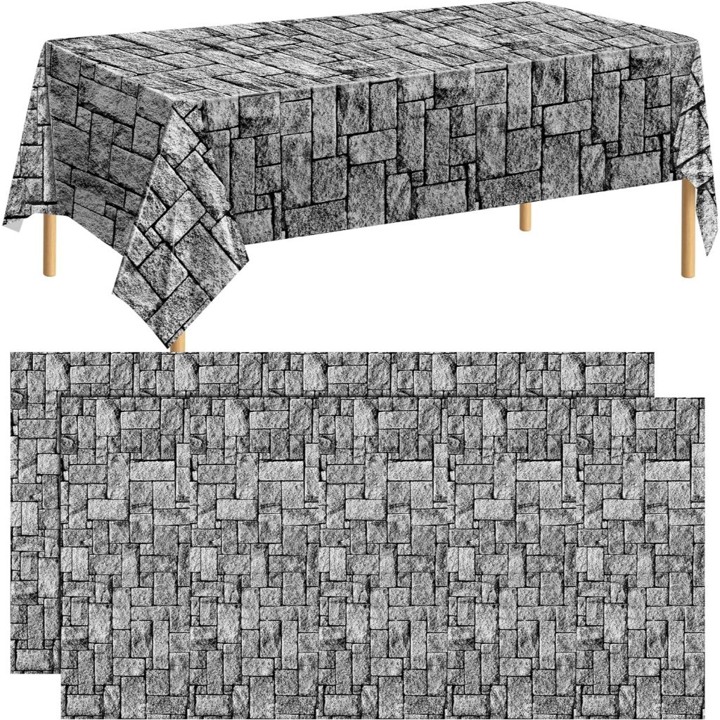 2 Pieces Stone Wall Plastic Tablecloths Table Covers Waterproof ...
