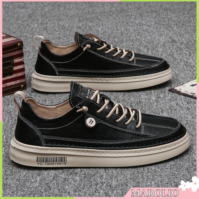 Ready Stock Sport Shoes Men Leather Sneakers Black Shoes Men Breathable ...