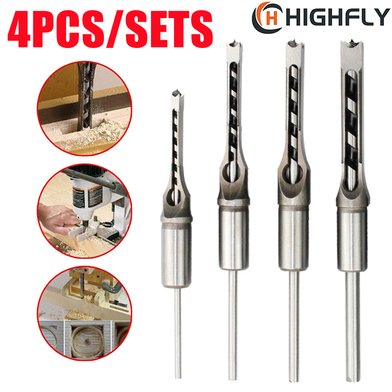 4Pcs Woodworking Tools Twist Square Hole Drill Bits Auger Mortising ...