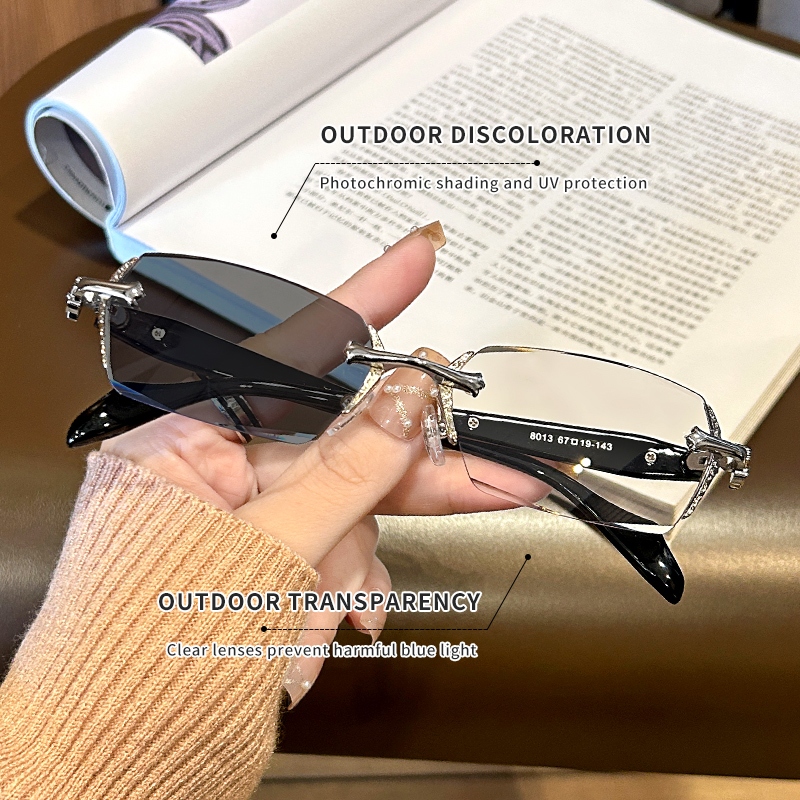 Shipping from Manila 】 Photochromic Borderless Fashion Glasses Advanced ...