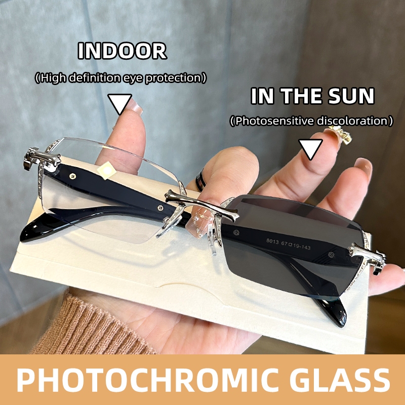 Shipping from Manila 】 Photochromic Borderless Fashion Glasses Advanced ...