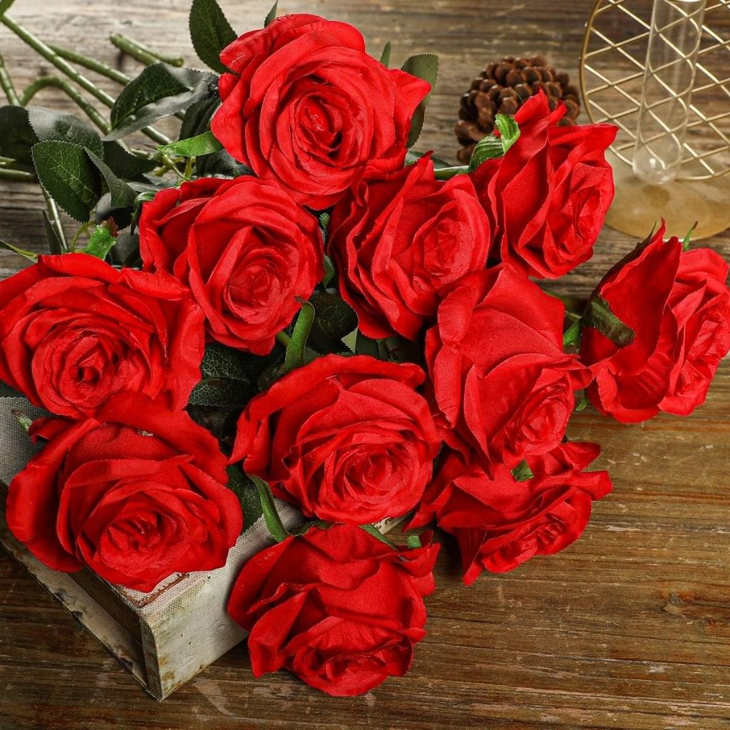 20PCS Artificial Roses Flower Silk Rose with Stem Realistic Artificial ...
