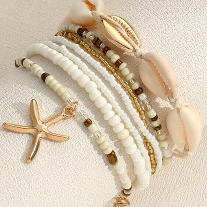 6 Pcs/Sets Colorful Handmade Boho Shell Bracelet Beach Starfish Beaded ...