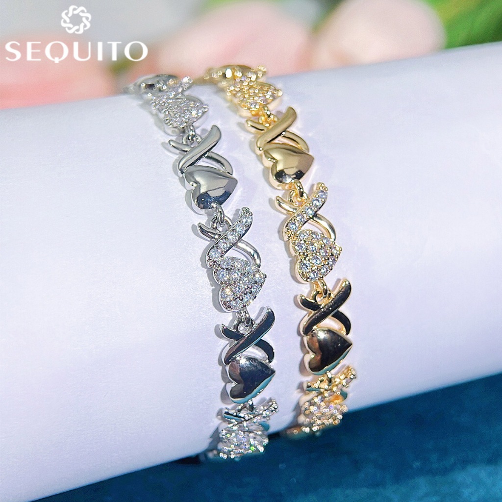 SEQUITO Popular X with Heart Shaped Paved Tiny Bling AAA Cubic Zirconia ...
