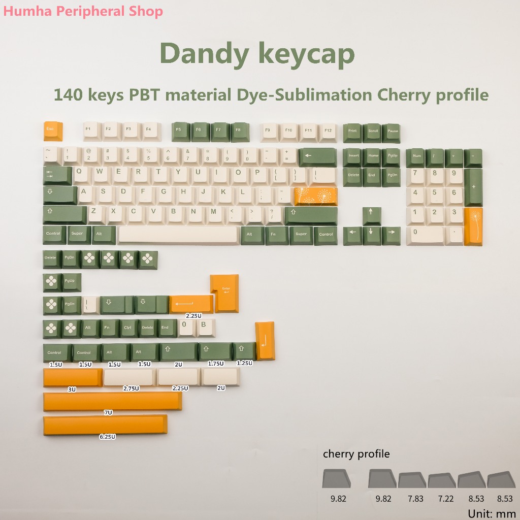 Humha Dandy keycap PBT material Dye-Sublimation Cherry profile Mechanical Keyboard keycap ...