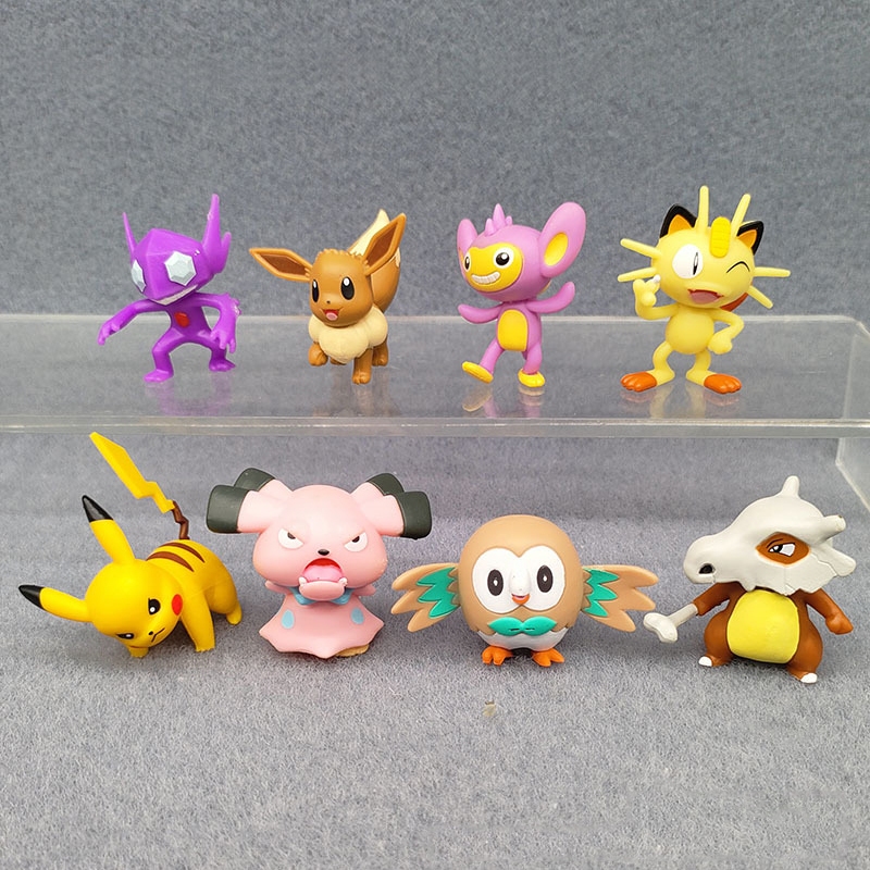 8Pcs/Set Anime Pokemon Figure Pikachu Meowth Sableye Eevee Rowlet ...