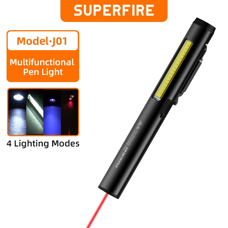 SUPERFIRE J01 4 In 1(UV/LED/COB) Red Laser Pointer USB Rechargeable ...