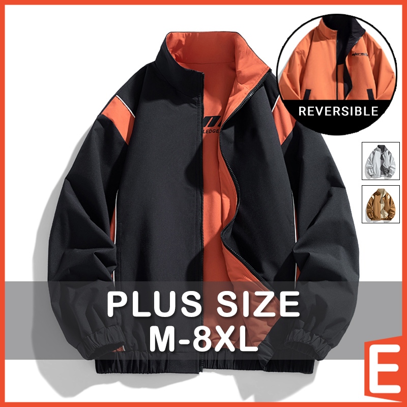 [M-8XL] Plus Size Reversible Jacket Men Casual Long Sleeve Pocket ...