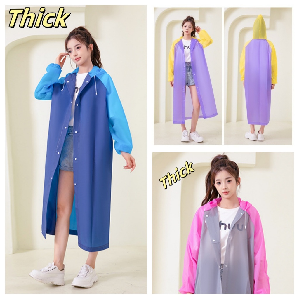 EVA Raincoat Color Blocking Adult Unisex Portable n Raincoat Long Rain ...