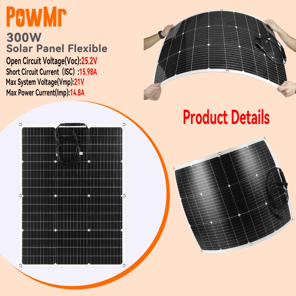 PowMr 300W Flexible Solar Panel Monocrystalline Solar Cell DIY Cable ...