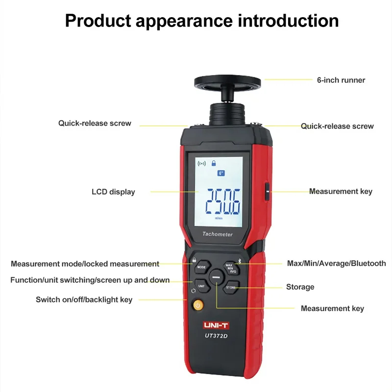UNI-T Speed Tachometer 2-in-1 UT372D Laser Tachometer Contact And Non ...
