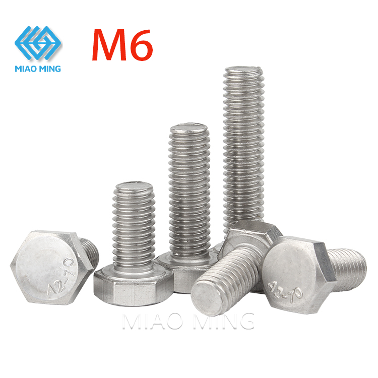 M6 Hex Bolt 304 Stainless Steel DIN933 Screw Spanner Hexagon Head Outer ...