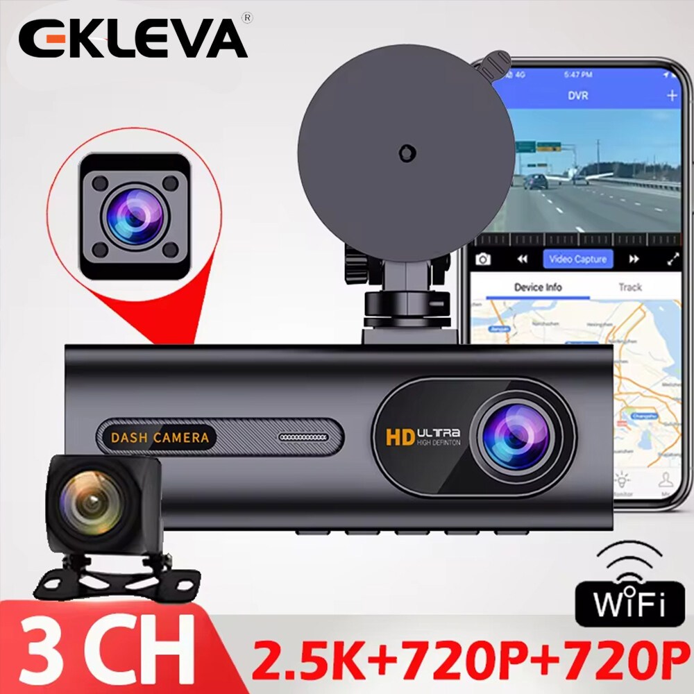 EKLEVA 3 Channel Dash Cam 2K 1296P Night Vision IMX 415 Sensor Supports ...
