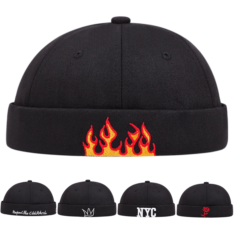 Flame Embroidery beanie hat for Men Vintage Snapback Cap Women Hip Hop ...