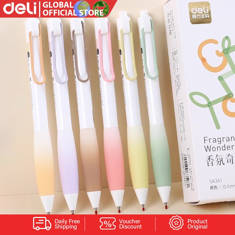 Deli Scented IP Gel Pen 0.5mm Pressing Macaron Color Black Ink ST Mini ...