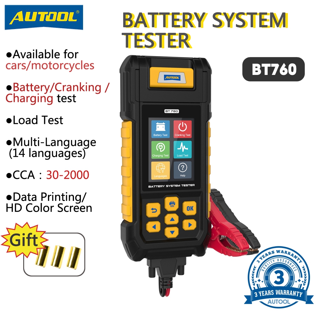 AUTOOL BT760 Color Screen Car Battery Tester With Printer 12V&24V Load ...