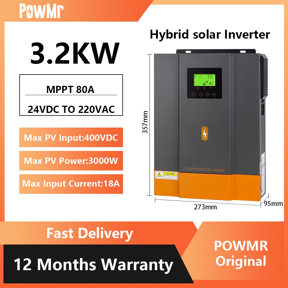 PowMr MPPT 3.2KW Solar Hybrid Inverter Built-in 80A Solar Controller PV ...