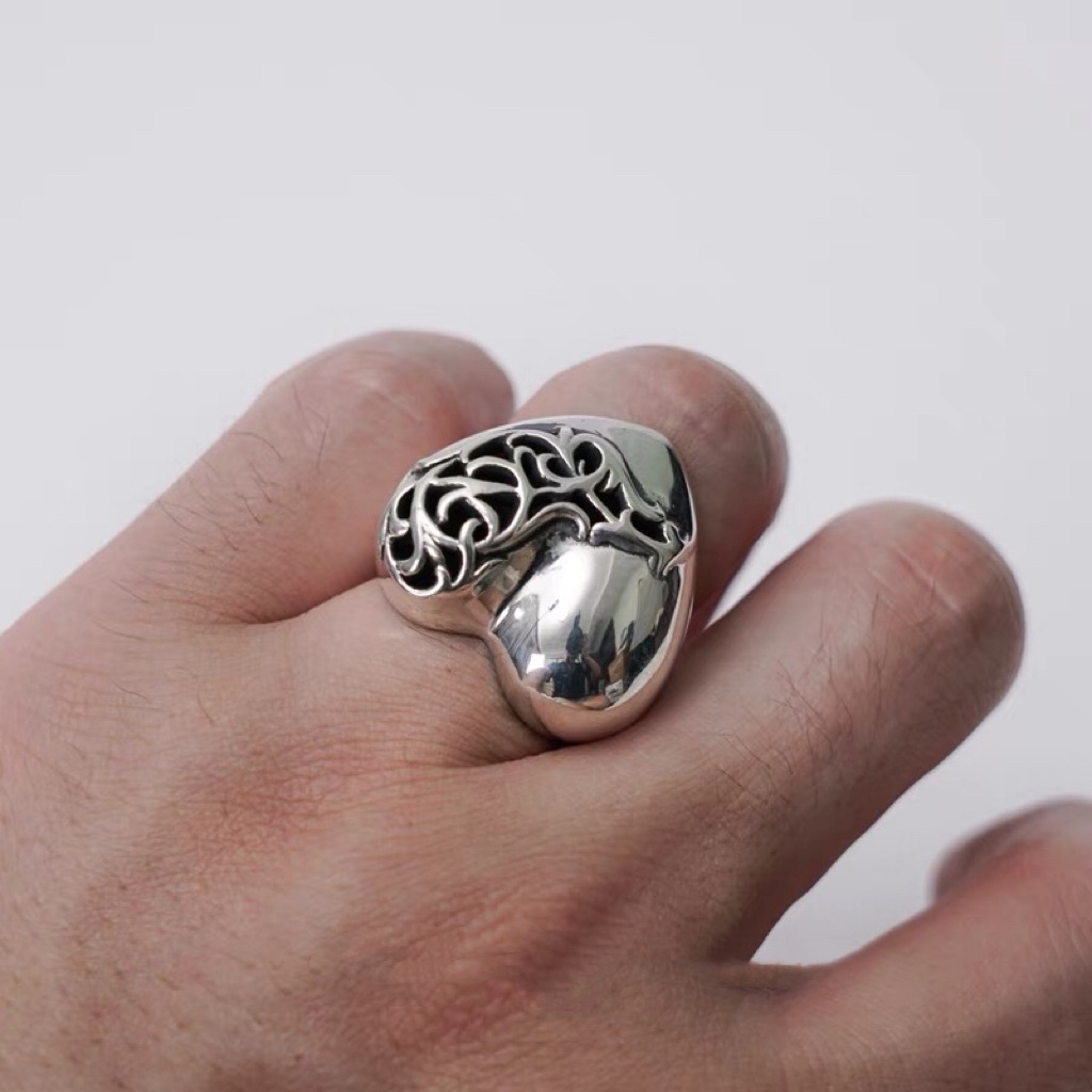 Chrome Hearts Ring/925 Silver Heart Shape Ring/Flower Vine Design ...