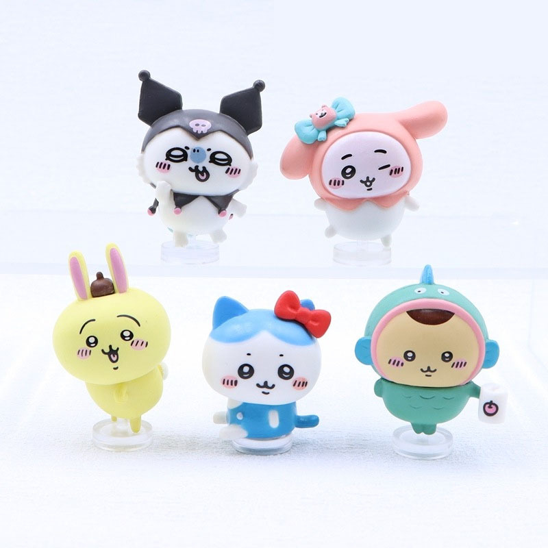 5Pcs 5cm Figure Chiikawa Anime Cinnamoroll Cos Bear Melody Hello Kitty ...