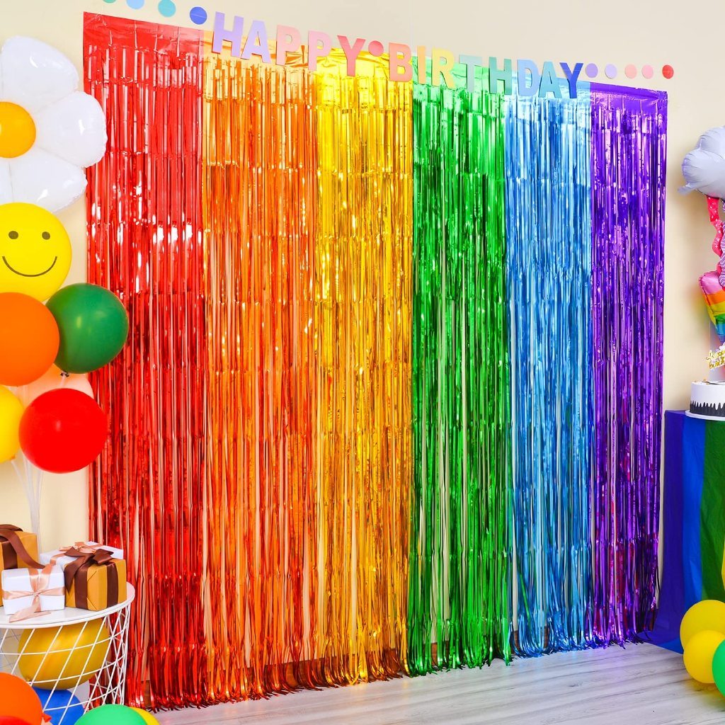 【2pcs】1M×2M Rainbow Foil Curtain Backdrops Birthday Party Decorations ...