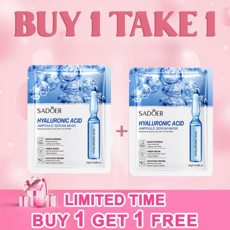 【BUY 1 TAKE 1】SADOER Hyaluronic Acid Facial Mask Moisturizing Hydrating Brightening Mask ...