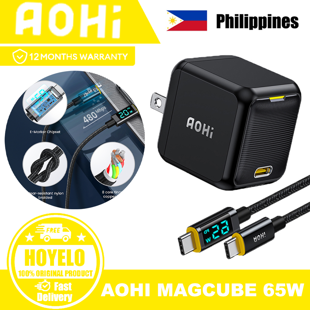 AOHI MAGCUBE 65W GAN+ PD FAST CHARGER SET WITH LED CABLE | Shopee Philippines