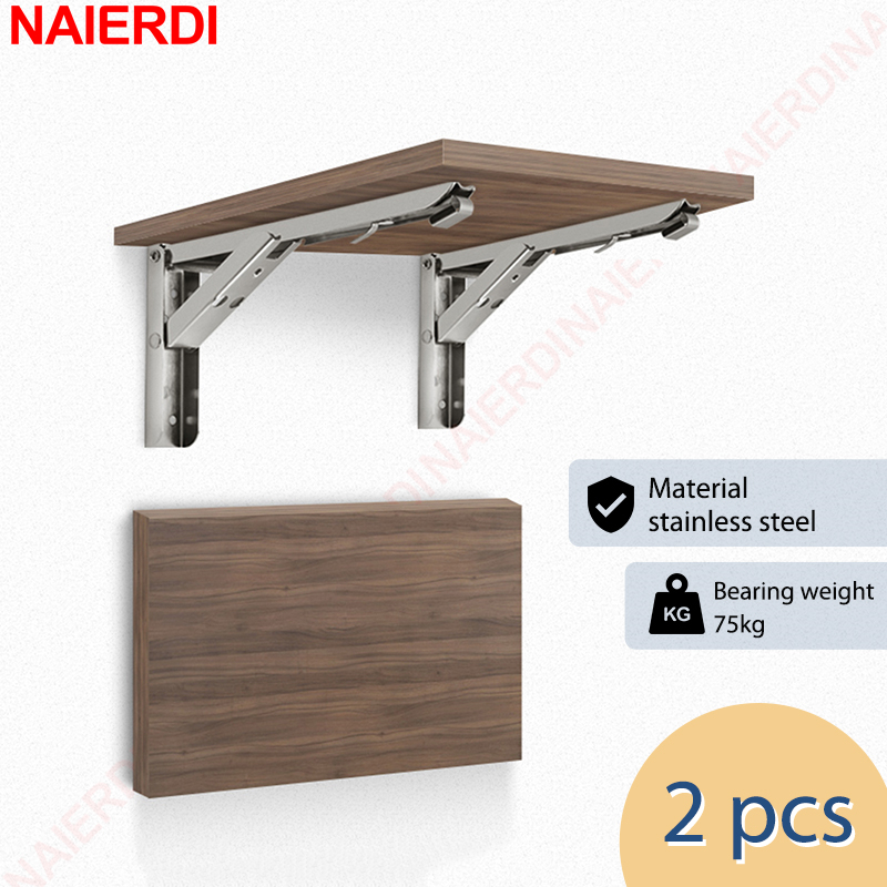 NAIERDI 2pcs Folding Shelf Brackets Heavy Duty Stainless Steel ...