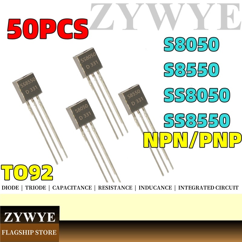 50pcs Triode S8050 S8550 SS8050 SS8550 TO92 Transistor NPN PNP | Shopee ...