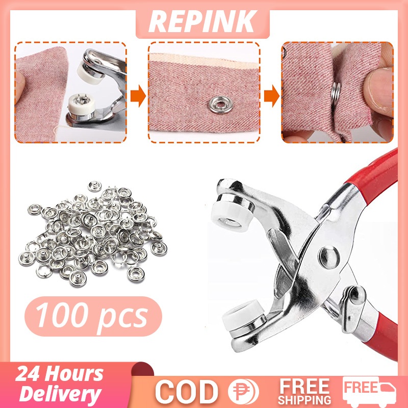 Snap Button Kit Hollow and Solid Metal Snap Fastener With Plier Tool ...