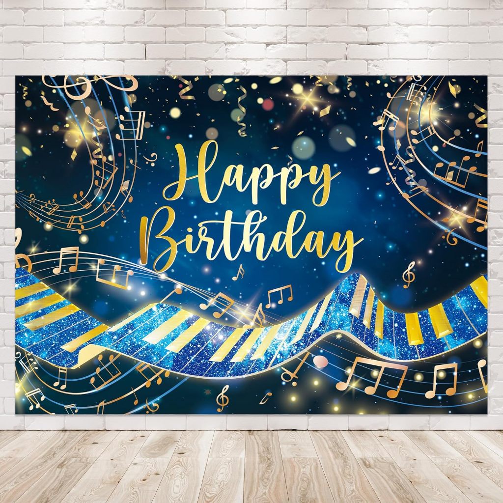 Music Birthday Photography Backdrop 5x3ft Navy Blue Gold Starry Night ...