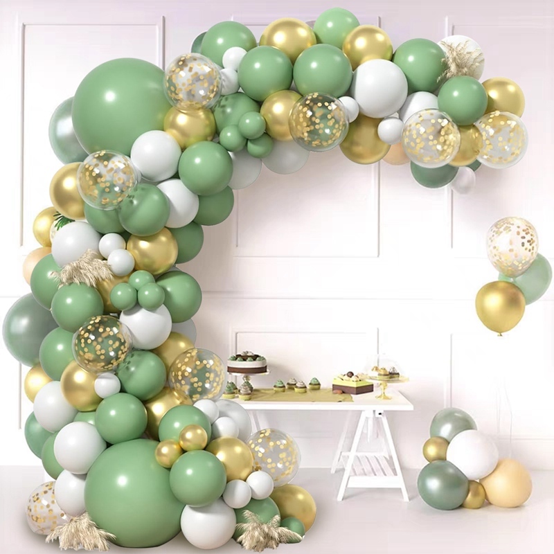 94pcs Sage Green Balloon Set Sand White Metallic Gold Confetti Latex ...