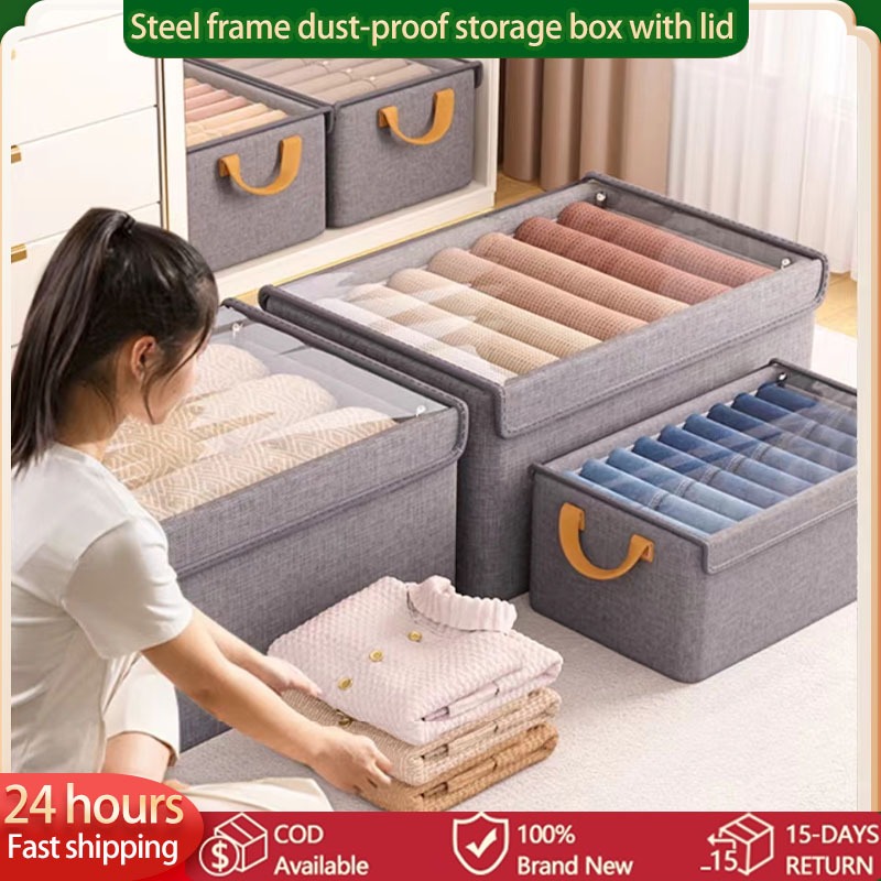 Newly upgraded with lid Household Steel Frame Storage Box for Clothes ...