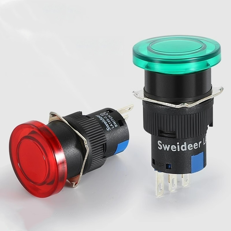 16mm LED illuminated momentary reset red plastic mirco switch 3pin 5 ...