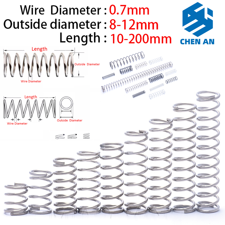 304 Stainless Steel Spring 10 pcs wire diameter 0.7mm compression ...