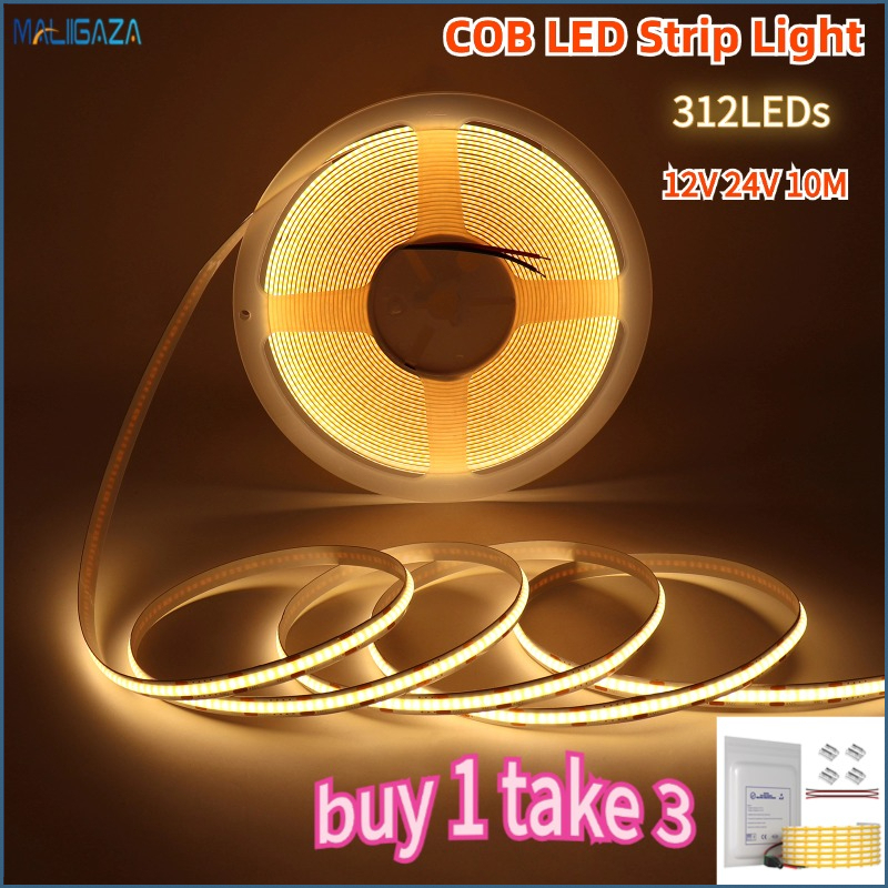 10m/lot COB LED Strip Light 312 LEDs High Density Super Bright Flexible ...