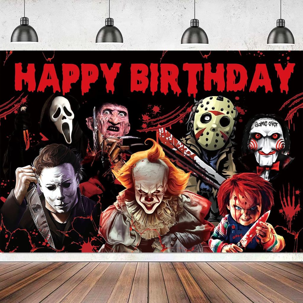 5x3FT Horror Birthday Decorations Backdrop, Horror Movie Happy Birthday ...