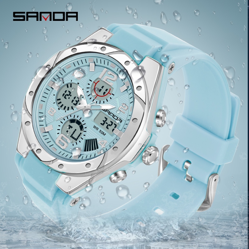 Sanda 6062-2 Women Watch Waterproof Military Quartz LED Multi-function Luxury Fashion Women ...