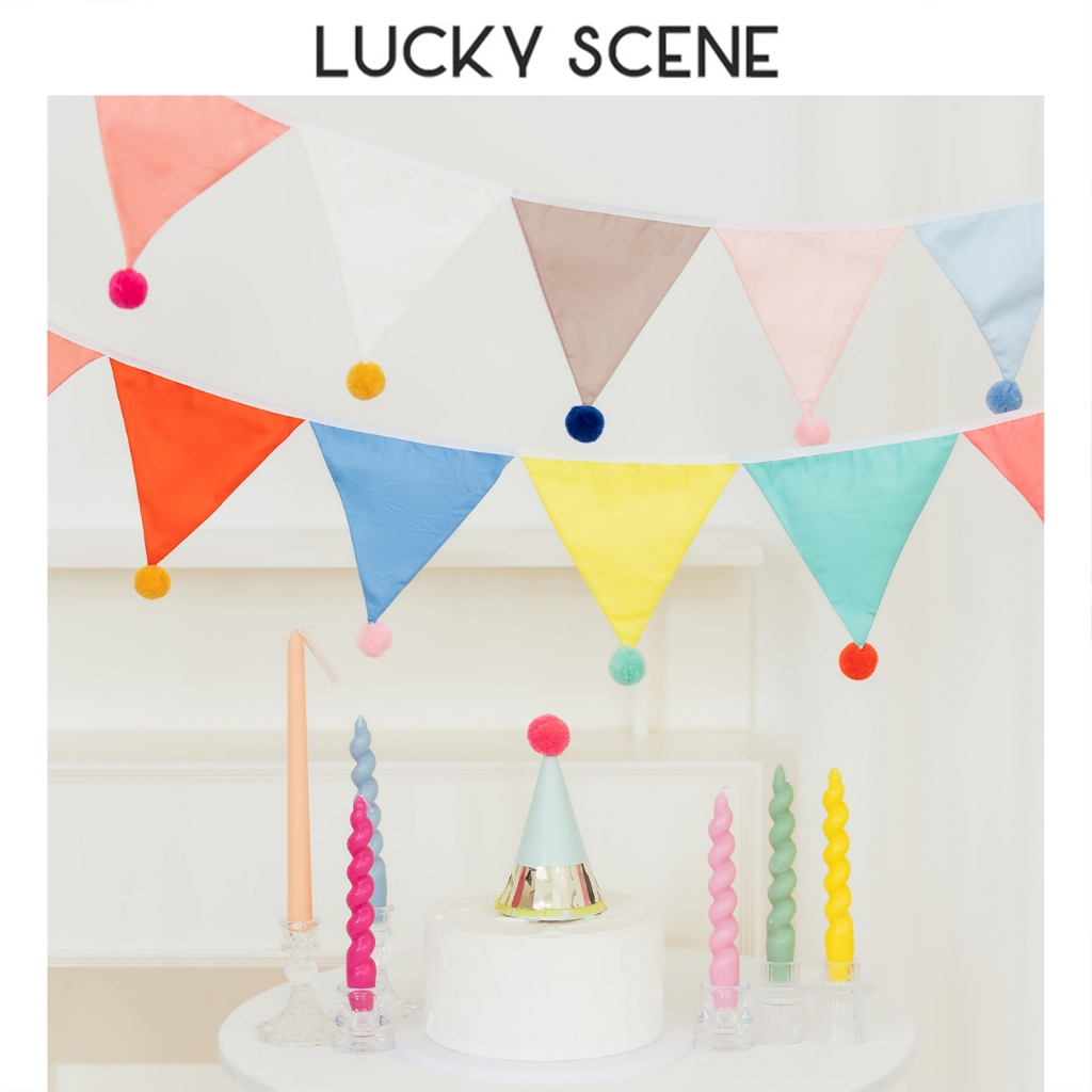 Cotton fabric wool ball triangular string flag tent flag photo ...