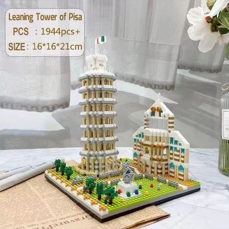 The world famous building Leaning Tower of Pisa in Italy assembled ...