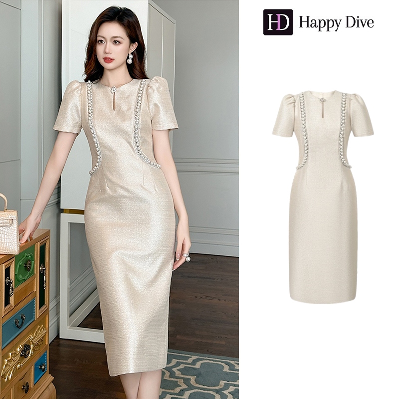 Happy Diva Women's Dresses Gold Dresses Puffed Sleeve Dresses Work Dress Hiso Dress Vintage ...